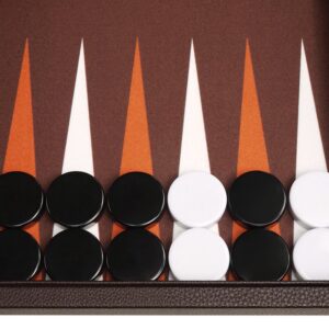 16-inch Premium Backgammon Set - Dark Brown Board, White and Orange Points