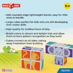 GEOMAG MagiCube Animal Friends 4-Piece Magnetic Cubes Building Set, Toddlers & Kids Ages 1.5+, STEM-Endorsed Educational Toy, Swiss-Made, Creativity & Early Learning Fun, 6 Adorable Building Ideas