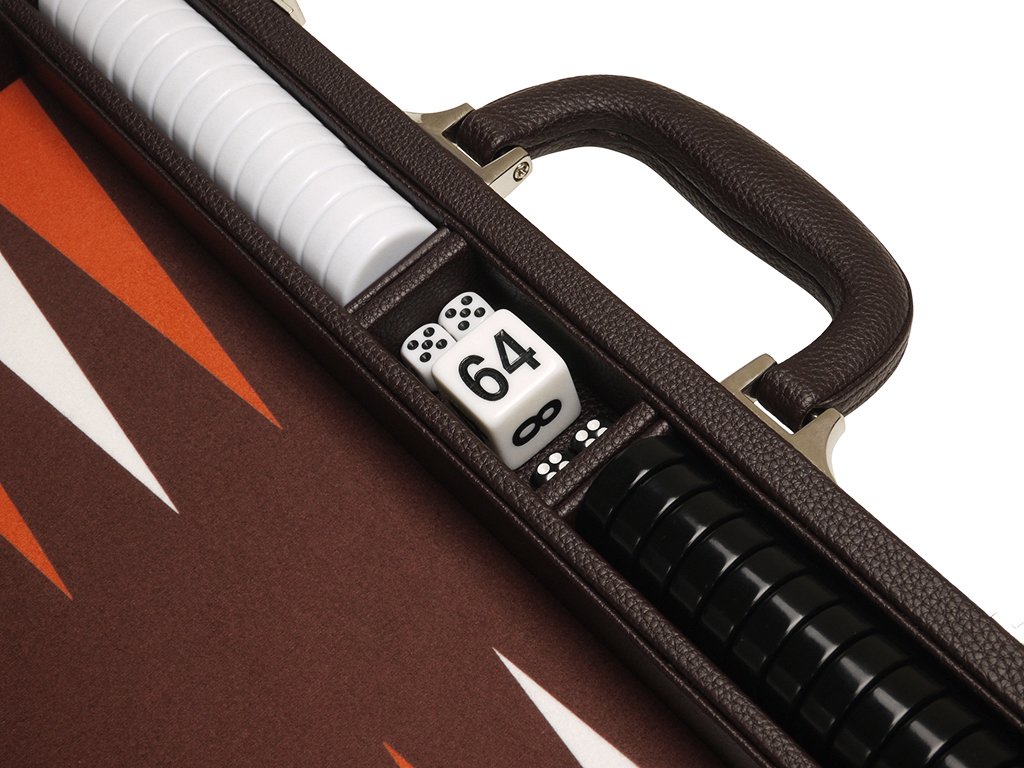 16-inch Premium Backgammon Set - Dark Brown Board, White and Orange Points