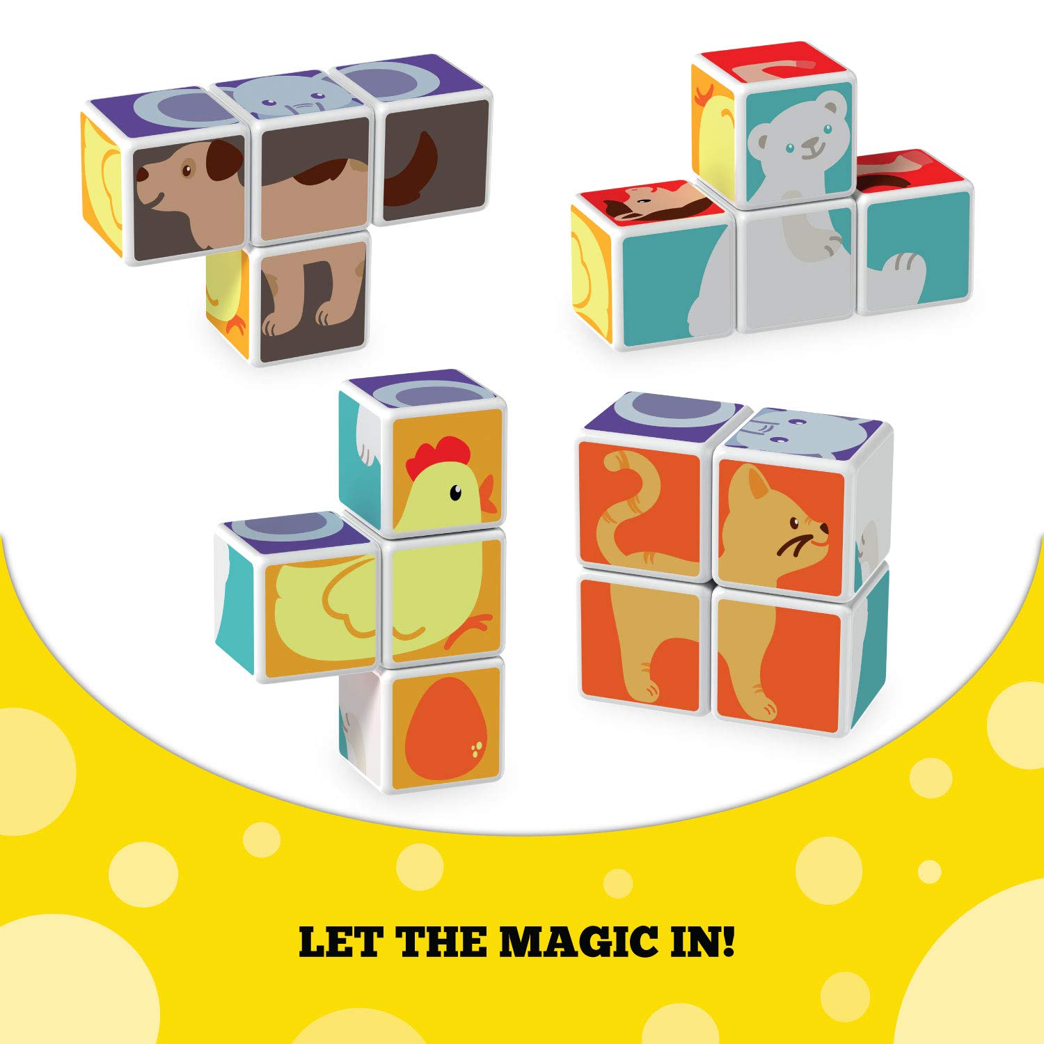 GEOMAG MagiCube Animal Friends 4-Piece Magnetic Cubes Building Set, Toddlers & Kids Ages 1.5+, STEM-Endorsed Educational Toy, Swiss-Made, Creativity & Early Learning Fun, 6 Adorable Building Ideas