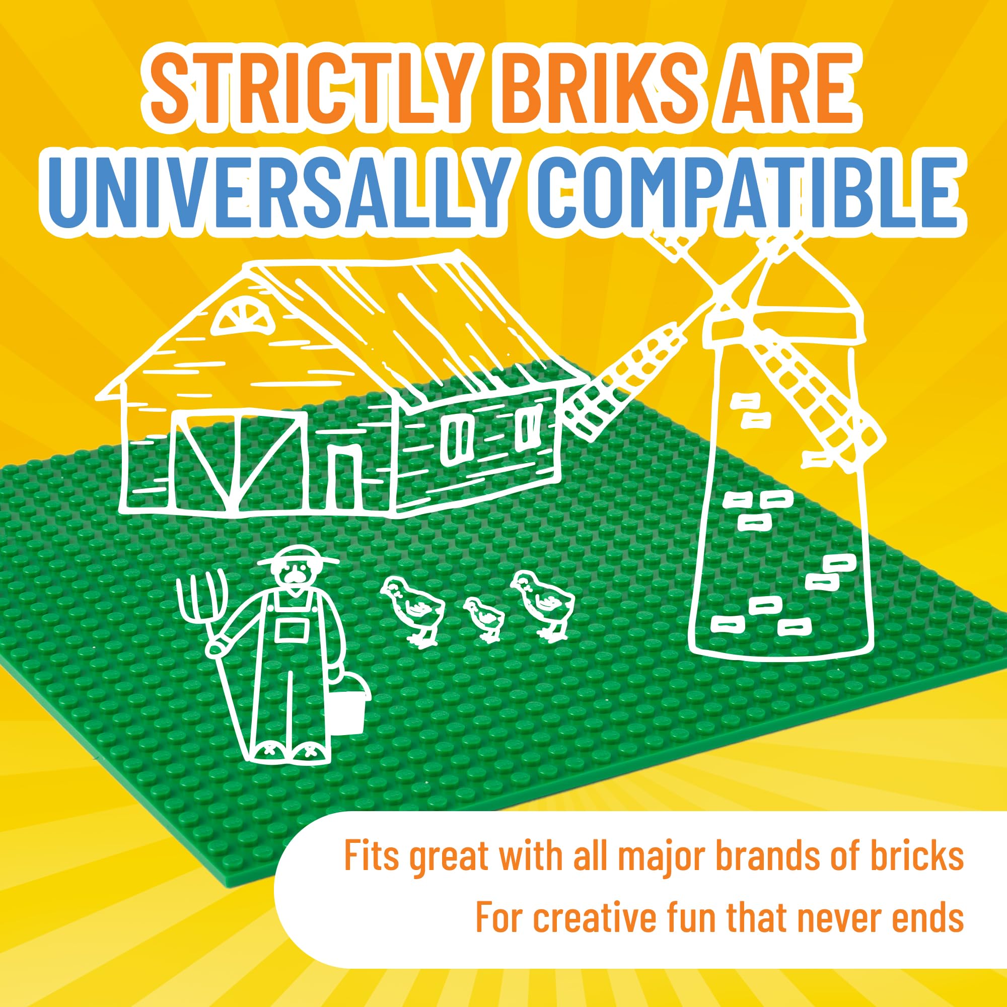 Strictly Briks Compatible with Lego Large Classic Stackable Baseplates, for Building Bricks, Bases for Tables, Mats, and More, 100% Compatible with All Major Brands, Green, 1 Piece, 10x10 Inches