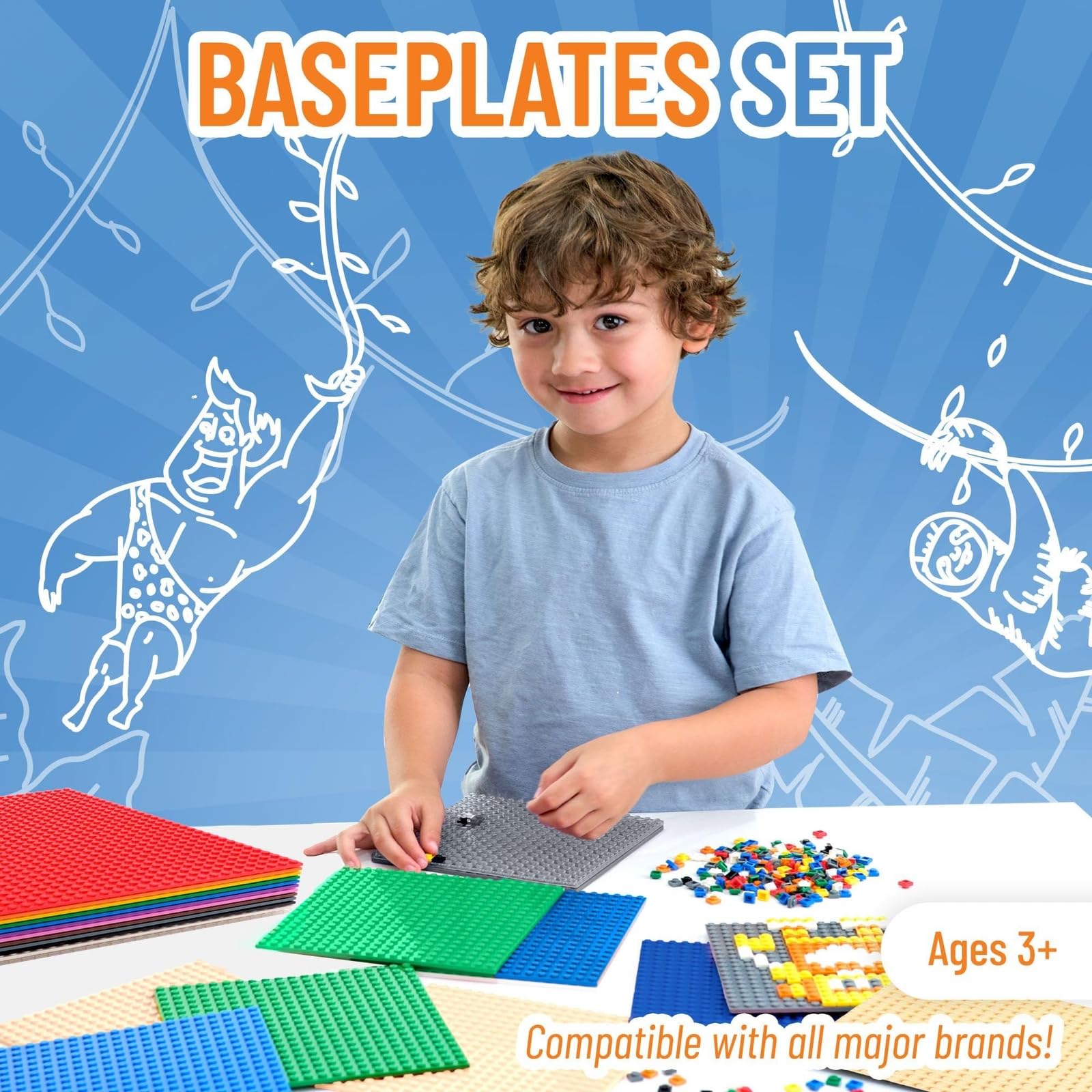 Strictly Briks 12 Pack Stackable Baseplates 10x10 - Building Brick Base Plates with 32 x 32 Studs, Mats, Bases, Boards, Sheets - Compatible with All Major Brands - Rainbow Colors