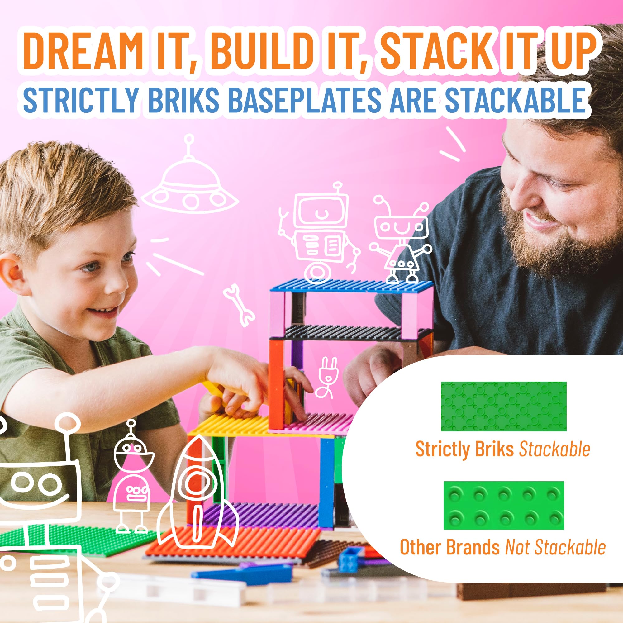 Strictly Briks Compatible with Lego Large Classic Stackable Baseplates, for Building Bricks, Bases for Tables, Mats, and More, 100% Compatible with All Major Brands, Green, 1 Piece, 10x10 Inches