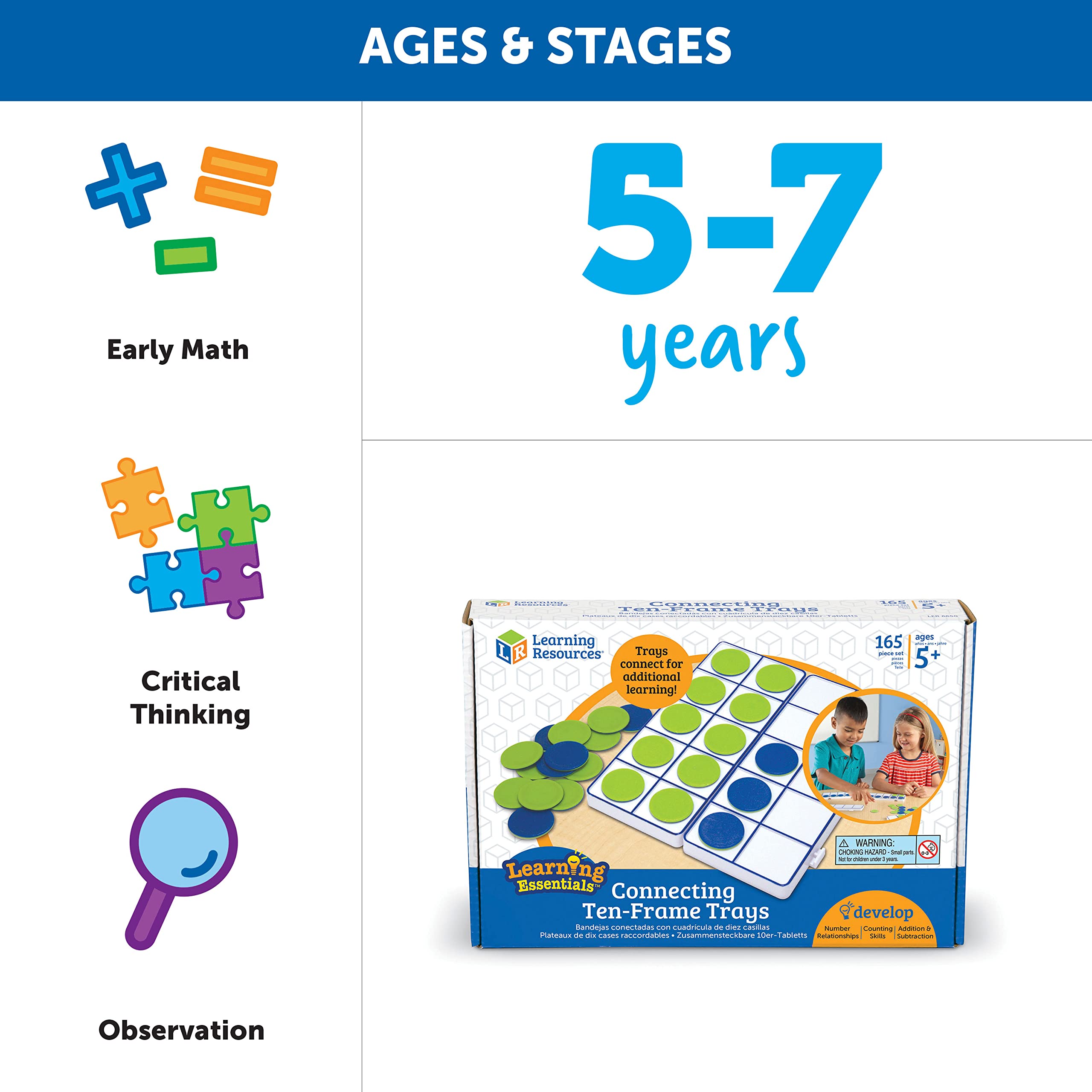 Learning Resources Connecting Ten-Frame Trays, 165 Pieces