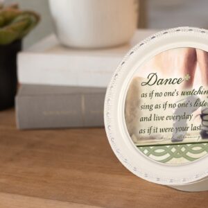 Cottage Garden Dance Sing Live Everyday Matte White Petite Round Jewelry Music Box Plays Irish Lullaby