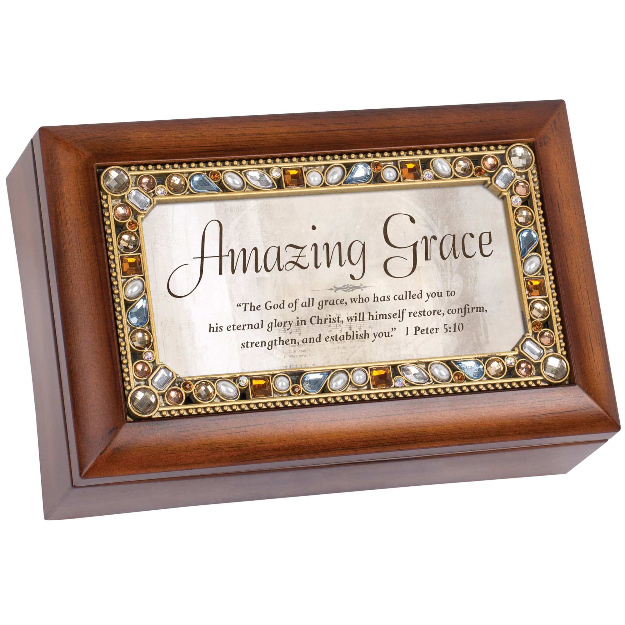 Cottage Garden Amazing Grace Eternal Glory Wood Finish Petite Jeweled Music Box Plays Amazing Grace