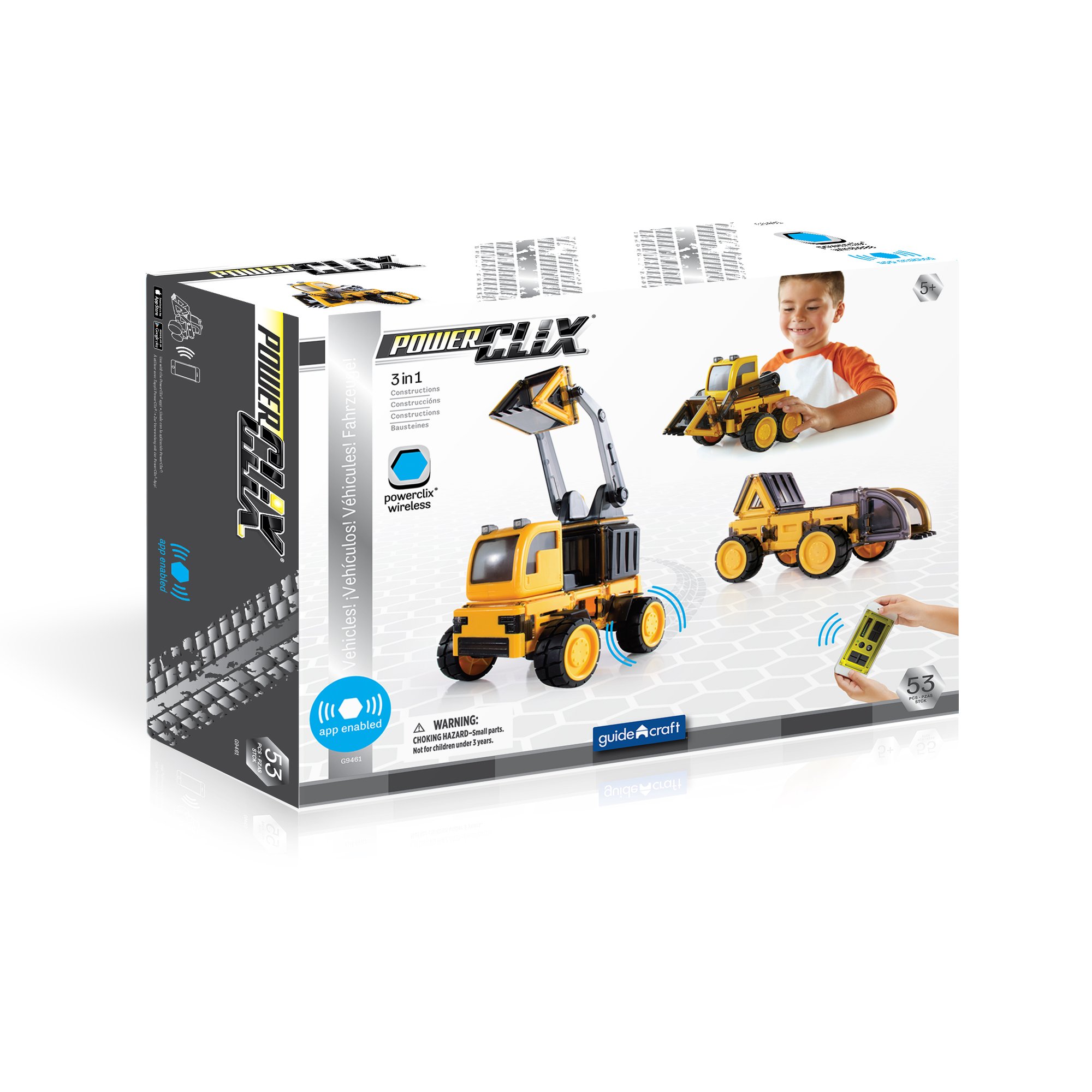 Guidecraft PowerClix Bluetooth Construction Vehicle Magnetic Building Set - STEM Educational Skills Building Toy for Kids