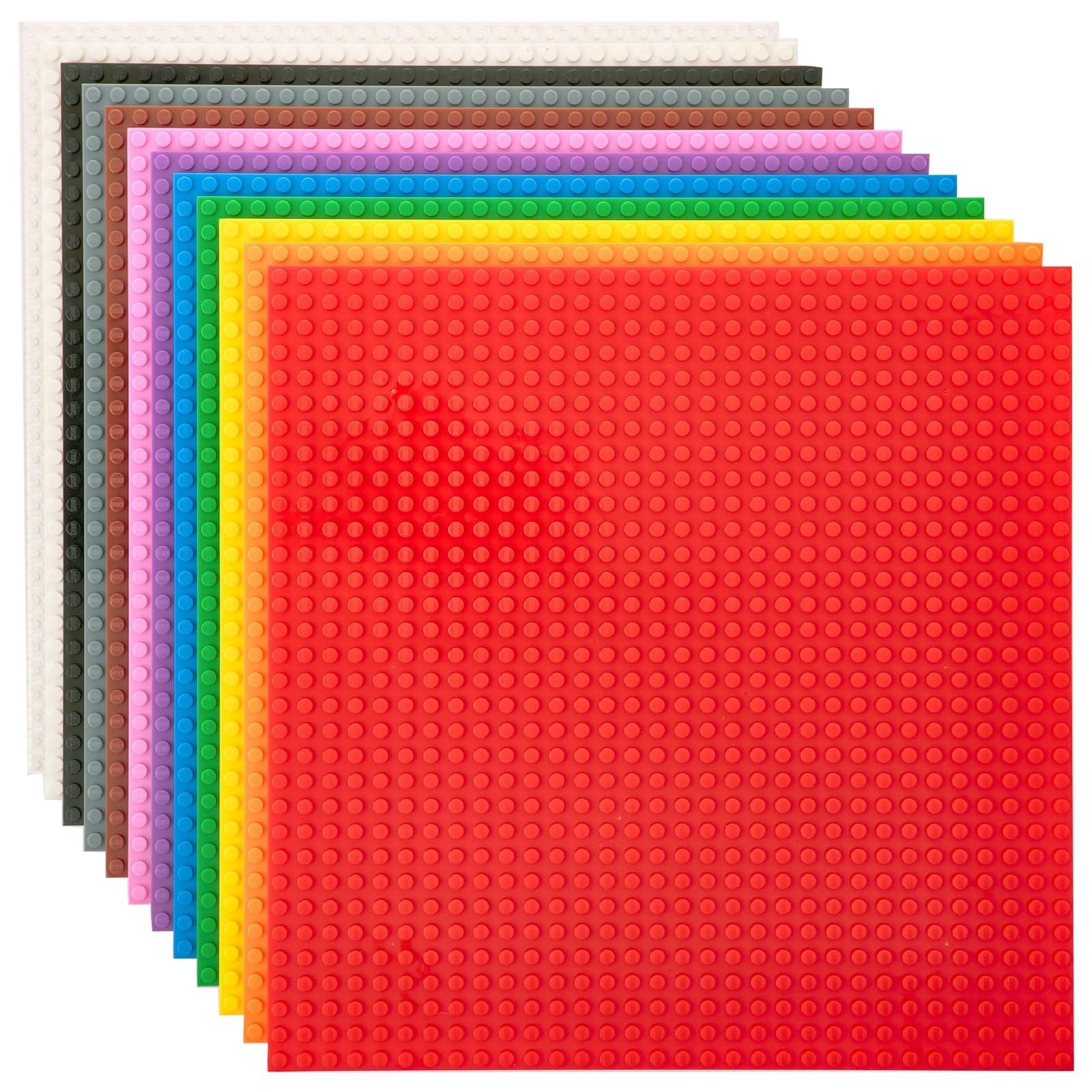 Strictly Briks 12 Pack Stackable Baseplates 10x10 - Building Brick Base Plates with 32 x 32 Studs, Mats, Bases, Boards, Sheets - Compatible with All Major Brands - Rainbow Colors