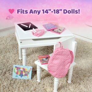 Playtime by Eimmie 18 Inch Doll Furniture - School Desk & Classroom American Girl Doll School Accessories - Fits American, Generation, My Life and Similar 14"-18" Girl Dolls - White Wood Playset