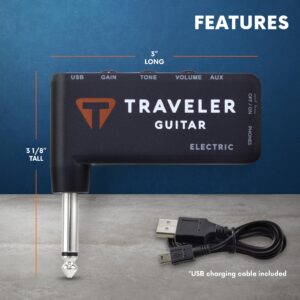 Traveler Guitar TGA-1E Electric Guitar Headphone Amplifier | Guitar Headphone Amp with 1/8" Headphone Jack and 1/8" Aux-in for Backing Tracks | Portable Guitar Amp with Gain, Tone and Volume Controls