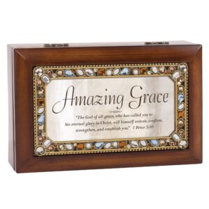 Cottage Garden Amazing Grace Eternal Glory Wood Finish Petite Jeweled Music Box Plays Amazing Grace