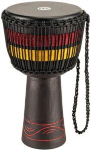 meinl percussion adj7-xl african style fire rhythm series rope tuned 13" wood djembe, black