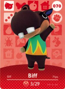 nintendo animal crossing happy home designer amiibo card biff 070/100 usa version