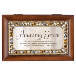 Cottage Garden Amazing Grace Eternal Glory Wood Finish Petite Jeweled Music Box Plays Amazing Grace