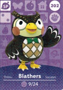 nintendo animal crossing happy home designer amiibo card blathers 202/300 usa version