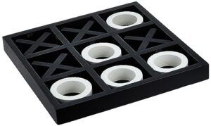 deco 79 wood tic tac toe game set with white os, 14" x 14" x 2", black