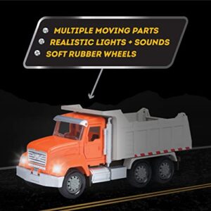 Driven by Battat – Micro 1:24 Scale – Dump Truck Toy – Construction Car Toy with Lights, Sounds & Movable Parts – Gift for Boys & Girls Age 3+