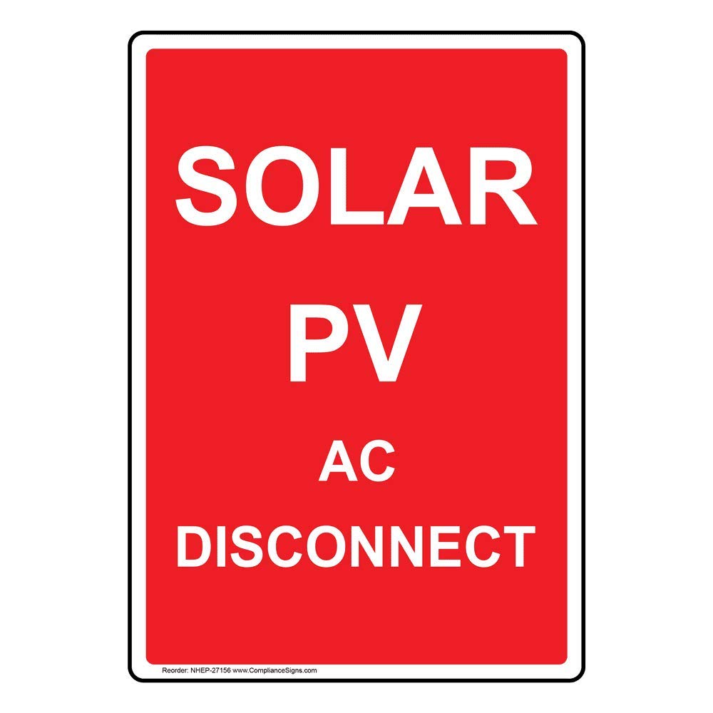 ComplianceSigns.com Vertical Solar Pv Ac Disconnect Label Decal, 5x3.5 in. 4-Pack Vinyl for Electrical Industrial Notices