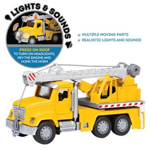 DRIVEN by Battat – Micro Crane Truck – Toy Crane Truck with Lights, Sounds and Movable Parts for Kids Age 3+ , Yellow