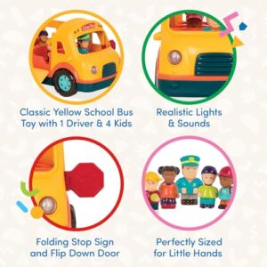 Battat – Light-Up Yellow Bus – 5 Toy Figures – Realistic Sounds – Folding Stop Sign – 18 Months + – Light & Sound School Bus