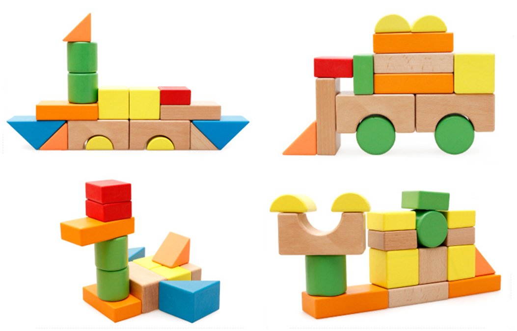 Lewo Large Wooden Blocks Construction Building Toys Set Stacking Bricks Board Games 32 Pieces