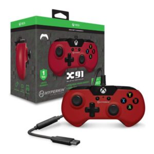 hyperkin x91 wired controller for xbox one/ windows 10 pc (red) - officially licensed by xbox