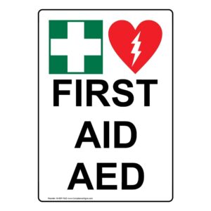 compliancesigns.com vertical first aid aed sign, 10x7 in. aluminum for emergency response