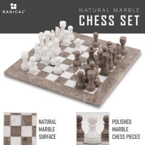 Radicaln Marble Chess Set 15 Inches Grey Oceanic and White Handmade Chess Sets for Adults - Chess Game Set 2 Player -1 Chess Board & 32 Chess Pieces - Board Game