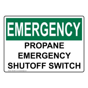 compliancesigns.com emergency propane emergency shutoff switch osha safety label decal, 5x3.5 in. 4-pack vinyl for fuel gases hazmat