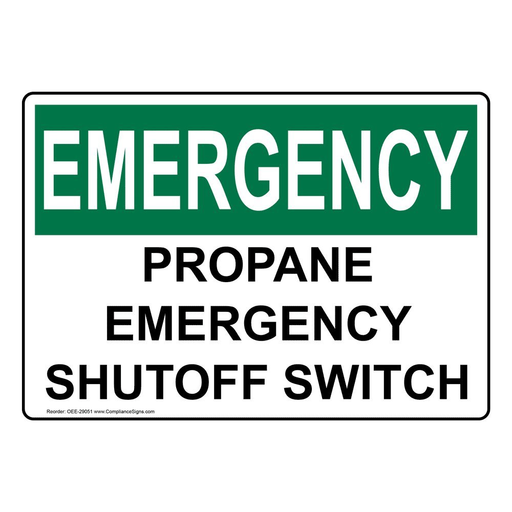 ComplianceSigns.com Emergency Propane Emergency Shutoff Switch OSHA Safety Label Decal, 5x3.5 in. 4-Pack Vinyl for Fuel Gases Hazmat