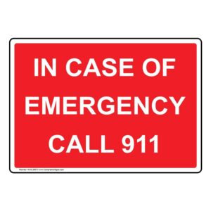 compliancesigns.com in case of emergency call 911 label decal, 5x3.5 in. 4-pack vinyl for emergency response fire safety/equipment