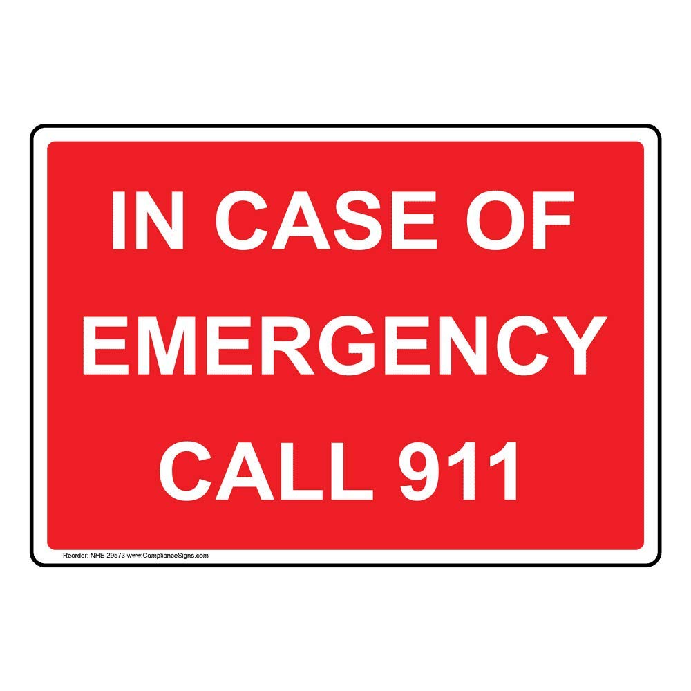 ComplianceSigns.com in Case of Emergency Call 911 Label Decal, 5x3.5 in. 4-Pack Vinyl for Emergency Response Fire Safety/Equipment