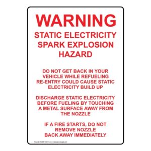 compliancesigns.com vertical warning static electricity spark explosion label decal, 5x3.5 in. 4-pack vinyl for fuel hazmat