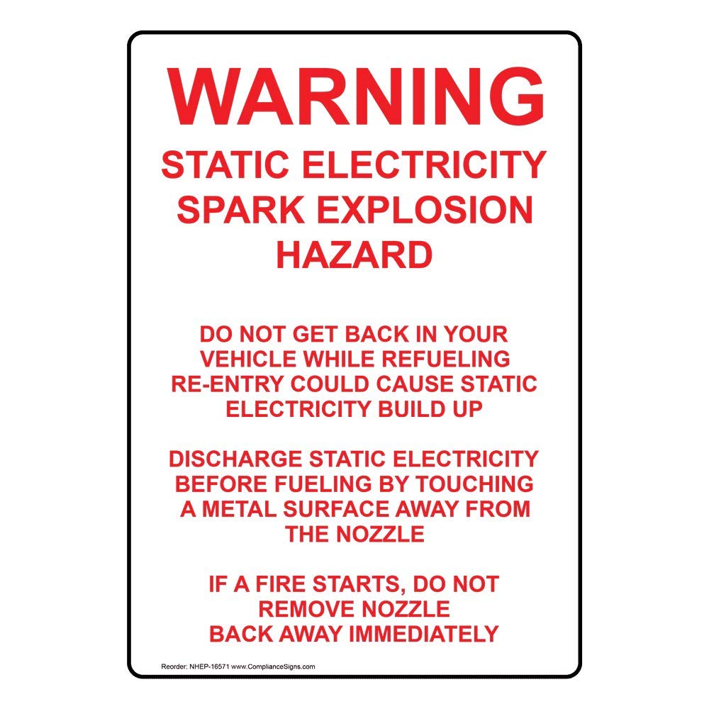 ComplianceSigns.com Vertical Warning Static Electricity Spark Explosion Label Decal, 5x3.5 in. 4-Pack Vinyl for Fuel Hazmat