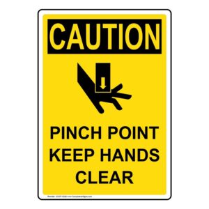 compliancesigns.com vertical caution pinch point keep hands clear osha label decal, 5x3.5 inch 4-pack vinyl for machinery