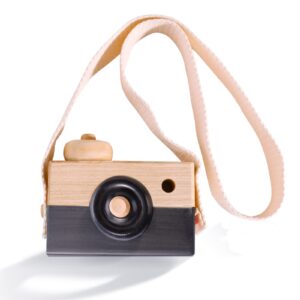 liangxiang wooden camera toy, mini wooden camera toy pillow for toddler baby neck hanging camera photographed props present clothing accessory cute camera toy kid’s room hanging decor gift (black)