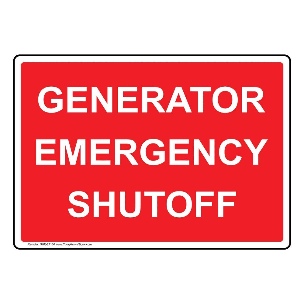 ComplianceSigns.com Generator Emergency Shutoff Label Decal, 5x3.5 in. 4-Pack Vinyl for Electrical Red