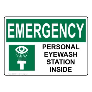 compliancesigns.com emergency personal eyewash station inside osha label decal with symbol, 5x3.5 in. 4-pack vinyl for emergency response