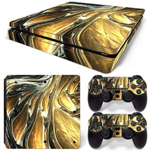 zoomhitskins ps4 slim skins, golden glass crystal mirror gold silver graphic metallic shine, durable, bubble-free goo-free, cover set of 2 controller skins 1 console skin, made in usa