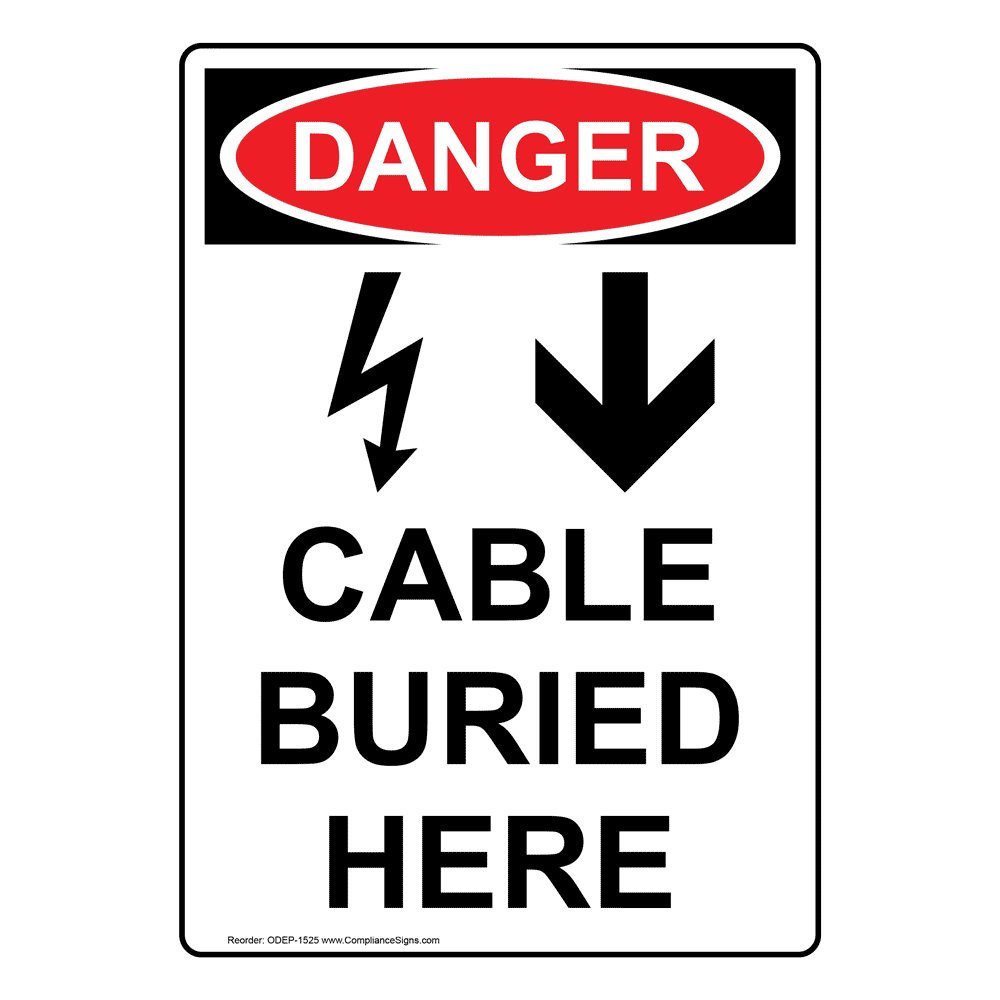 ComplianceSigns.com Vertical Danger Cable Buried Here OSHA Safety Label Decal, 5x3.5 in. Vinyl 4-Pack for Pipeline/Utility Electrical