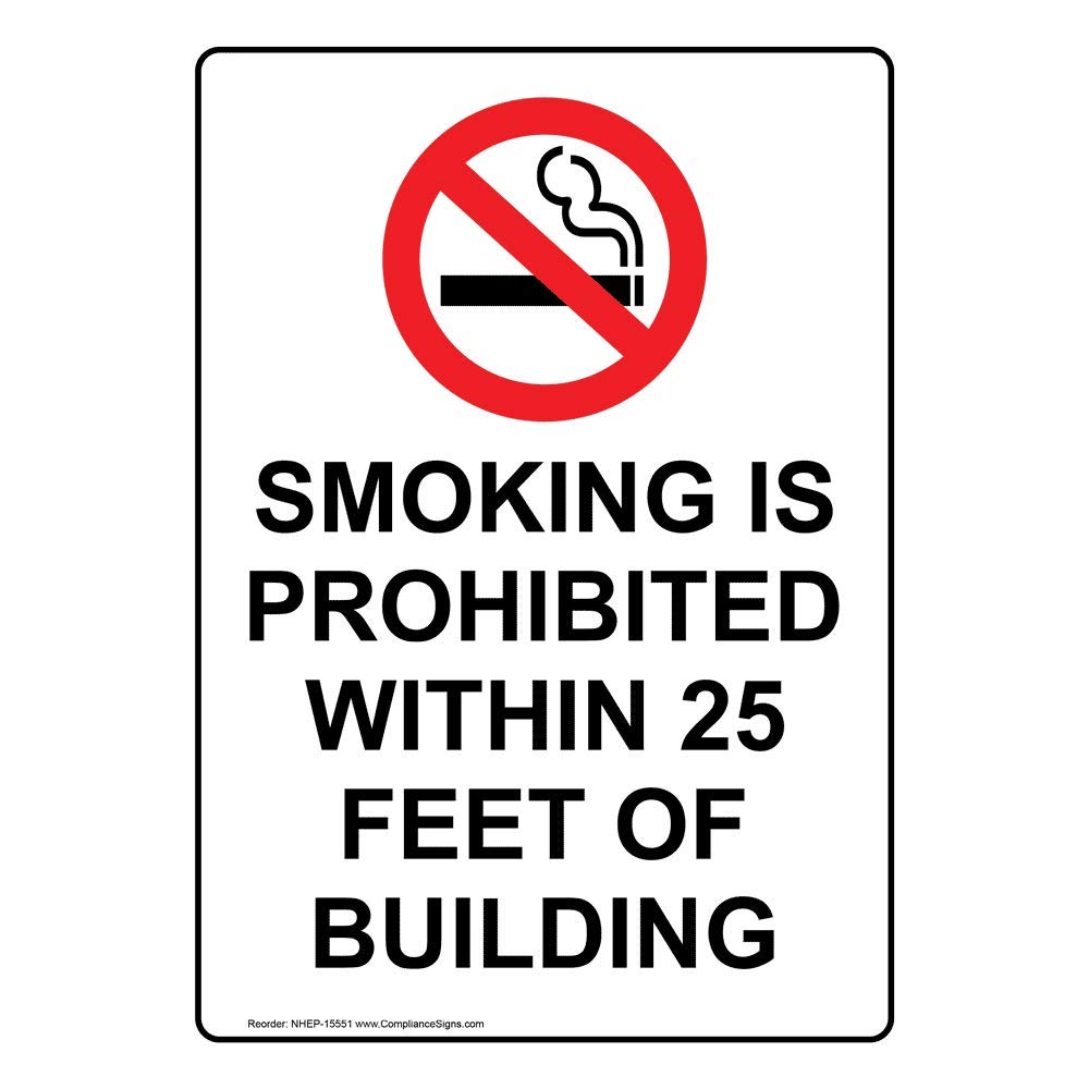 ComplianceSigns.com Vertical Smoking is Prohibited Within 25 Feet of Building Label Decal, 5x3.5 in. 4-Pack Vinyl for No Smoking