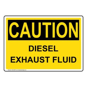 compliancesigns.com caution diesel exhaust fluid osha safety label decal, 5x3.5 in. 4-pack vinyl for fuel