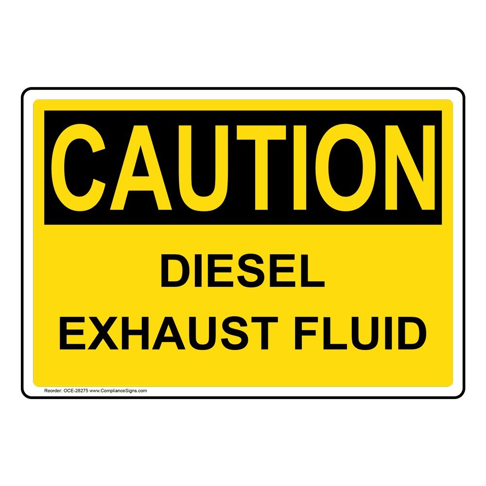 ComplianceSigns.com Caution Diesel Exhaust Fluid OSHA Safety Label Decal, 5x3.5 in. 4-Pack Vinyl for Fuel