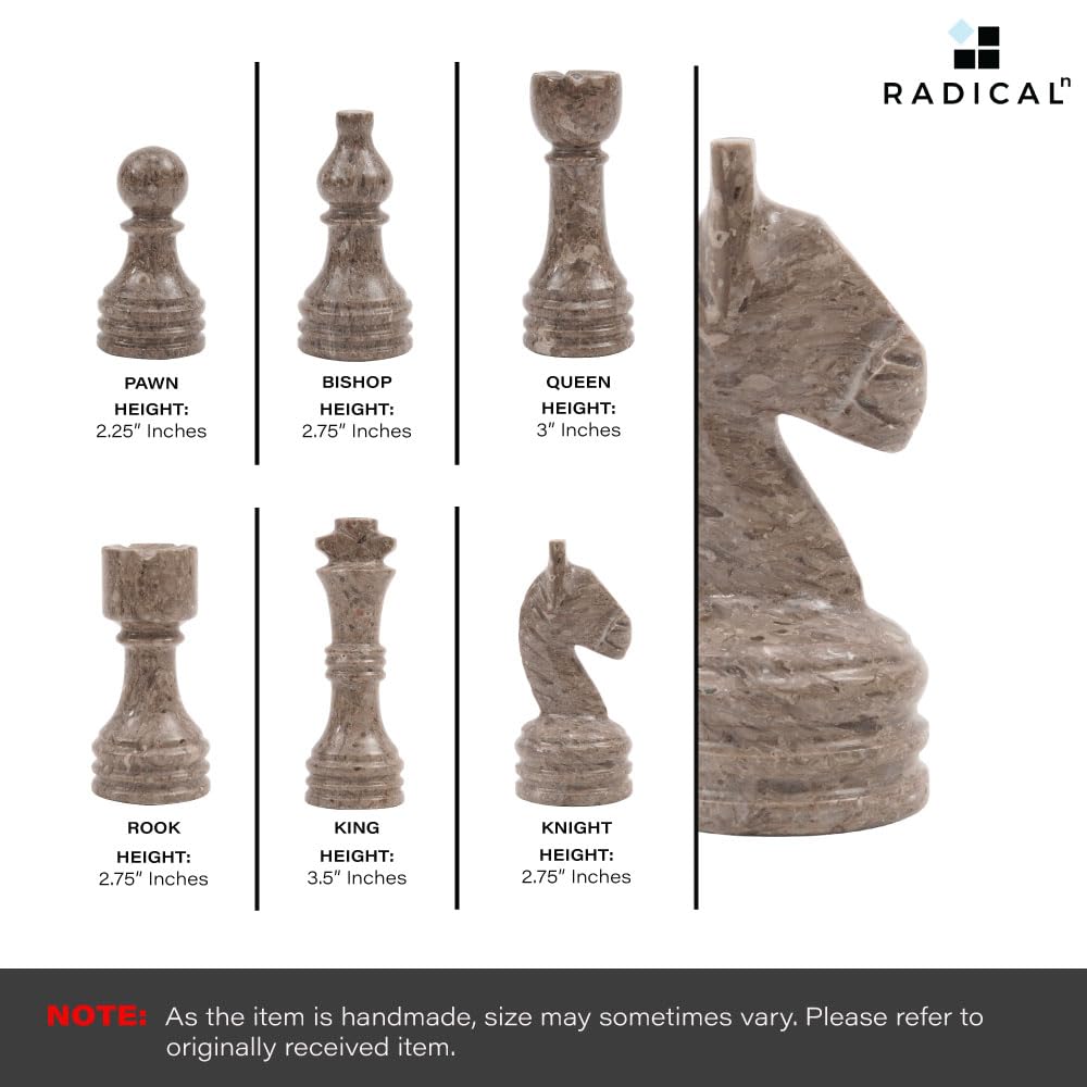 Radicaln Marble Chess Set 15 Inches Grey Oceanic and White Handmade Chess Sets for Adults - Chess Game Set 2 Player -1 Chess Board & 32 Chess Pieces - Board Game