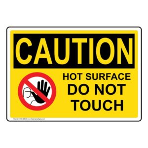 compliancesigns.com caution hot surface do not touch osha label decal, 5x3.5 inch 4-pack vinyl for process hazards