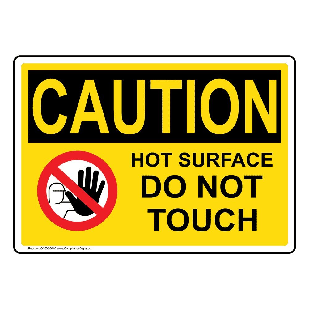 ComplianceSigns.com CAUTION Hot Surface Do Not Touch OSHA Label Decal, 5x3.5 inch 4-Pack Vinyl for Process Hazards