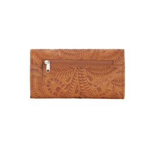 American West Women's Tri-Fold Leather Wallet Billfold for Women (Tan)