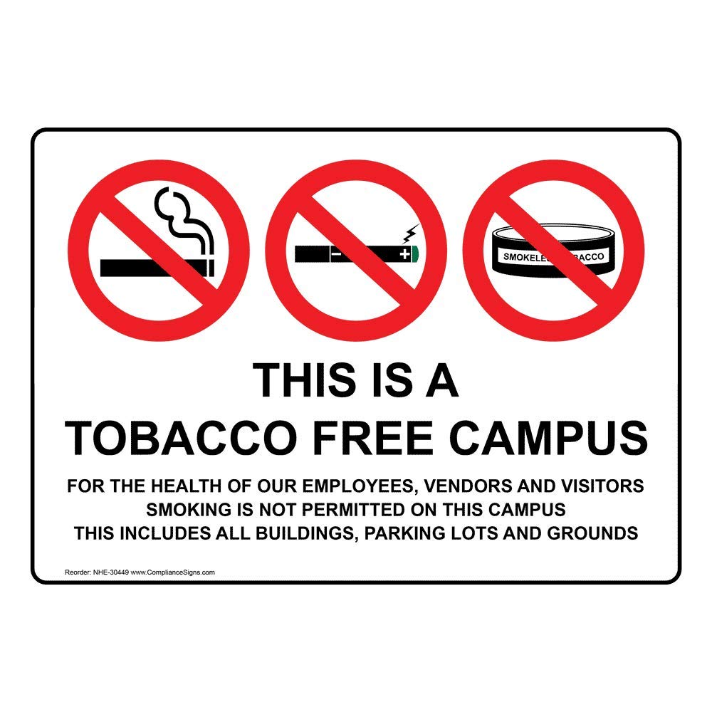 ComplianceSigns.com This is A Tobacco Free Campus Label Decal with Symbol, 5x3.5 in. 4-Pack Vinyl for No Smoking, Made in USA