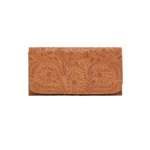 american west women's tri-fold leather wallet billfold for women (tan)