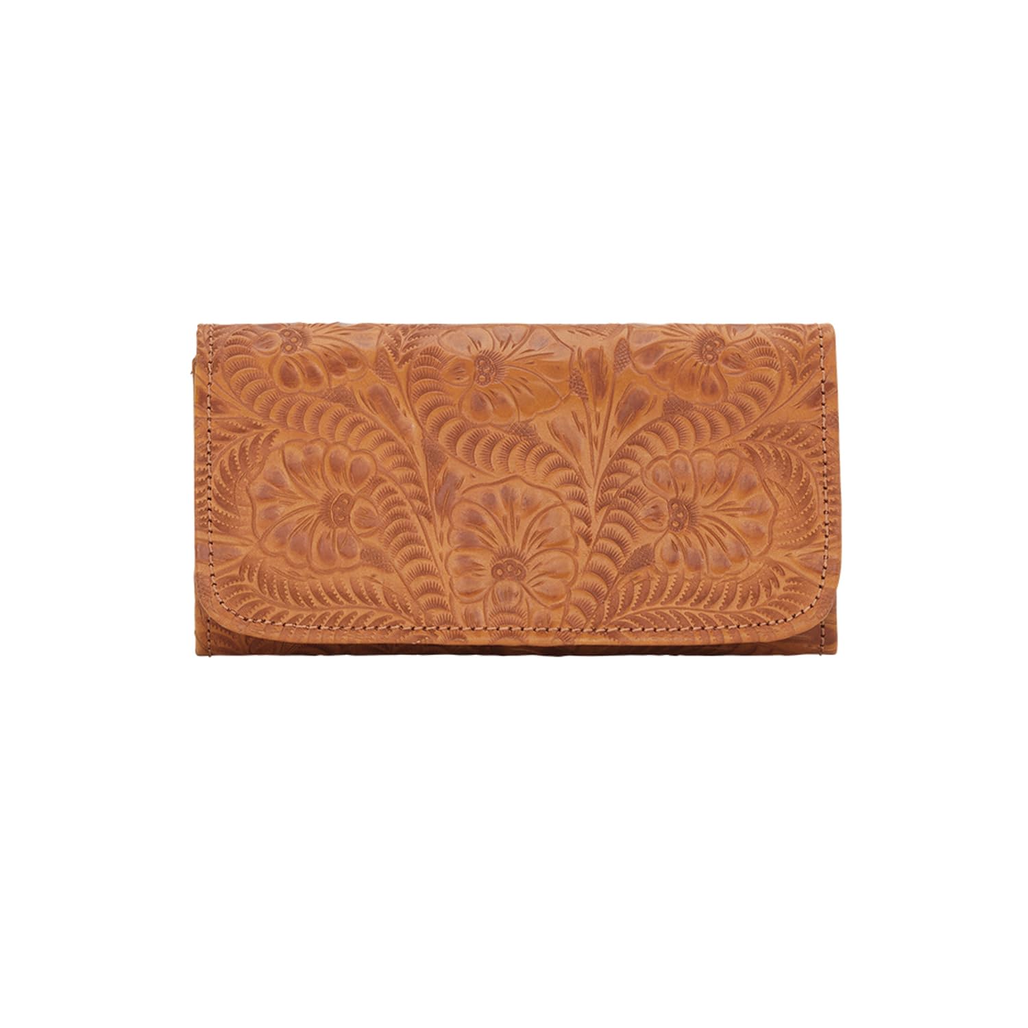 American West Women's Tri-Fold Leather Wallet Billfold for Women (Tan)